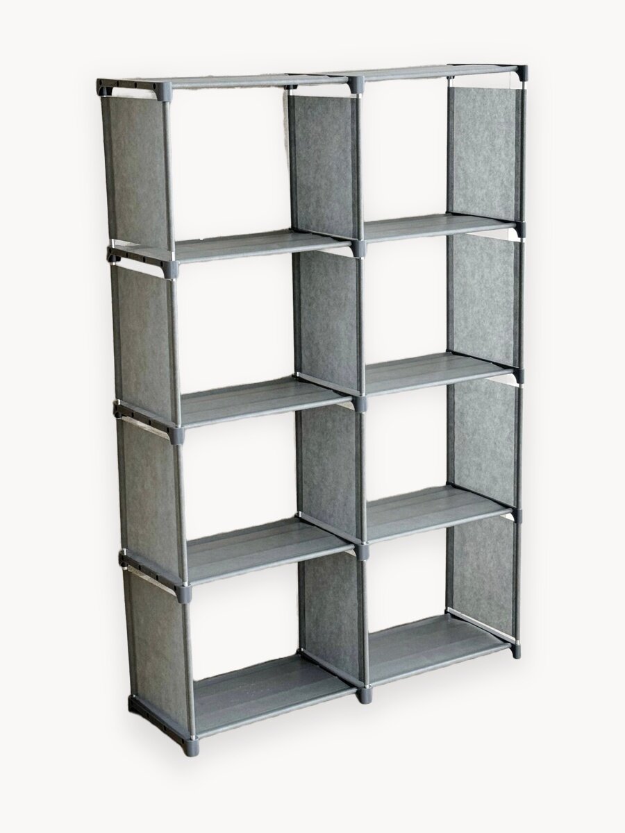 Стеллаж WELHOME для хранения 8 секций, универсальный, напольный, серый