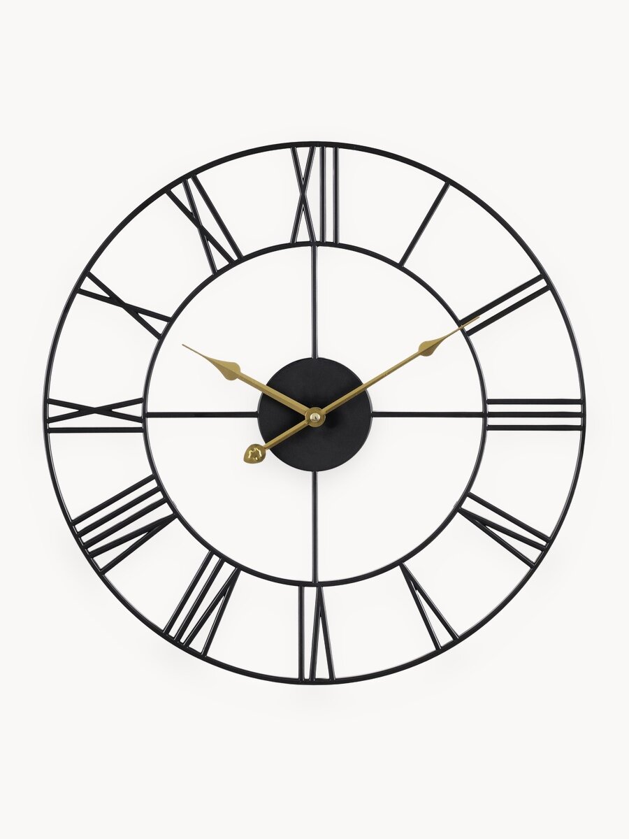 Часы настенные Рубин интерьерные, круг D=45,5 см, открытая стрелка, корпус черный, кварцевый бесшумный механизм