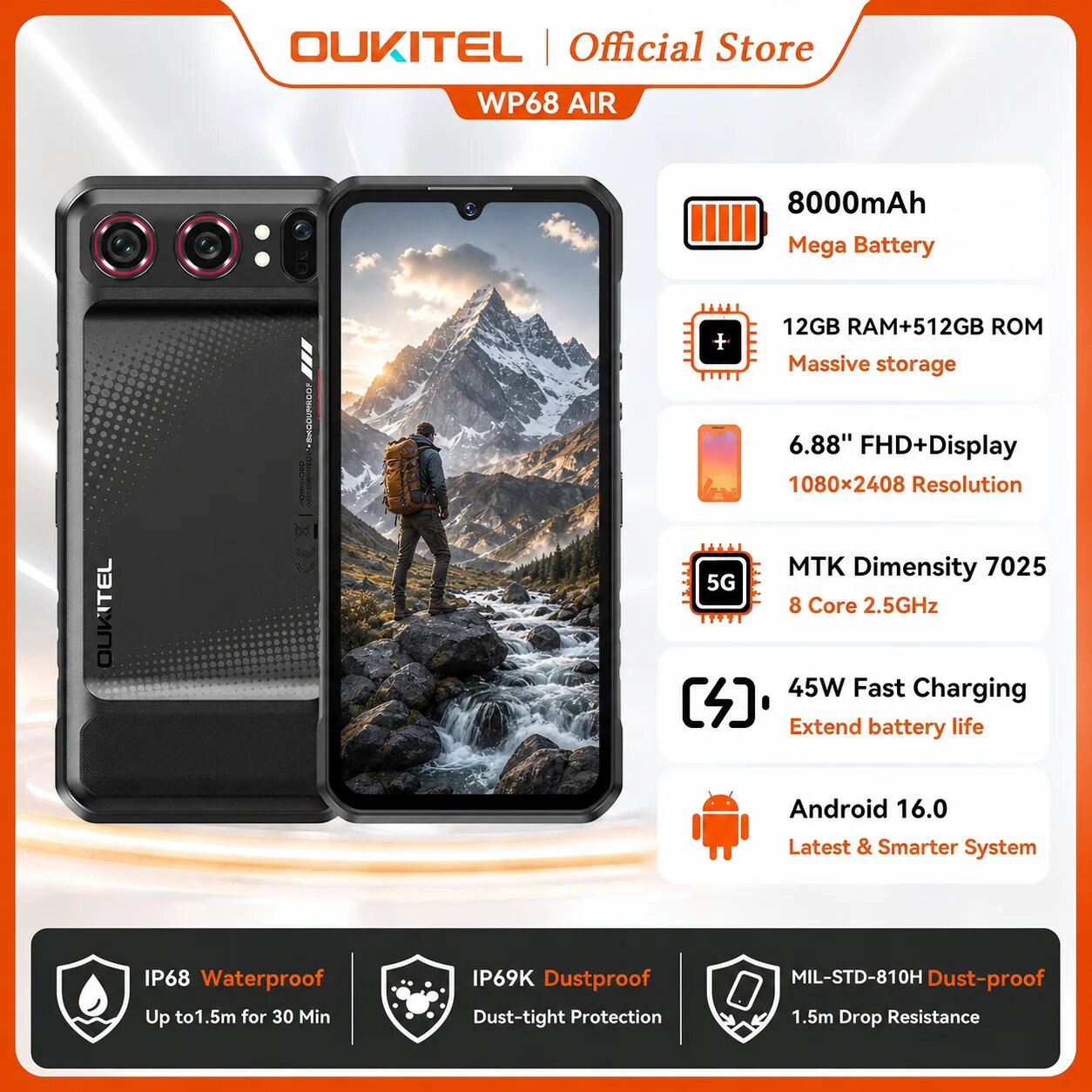 Смартфон Oukitel WP68 Air 5G, 12/512ГБ, global