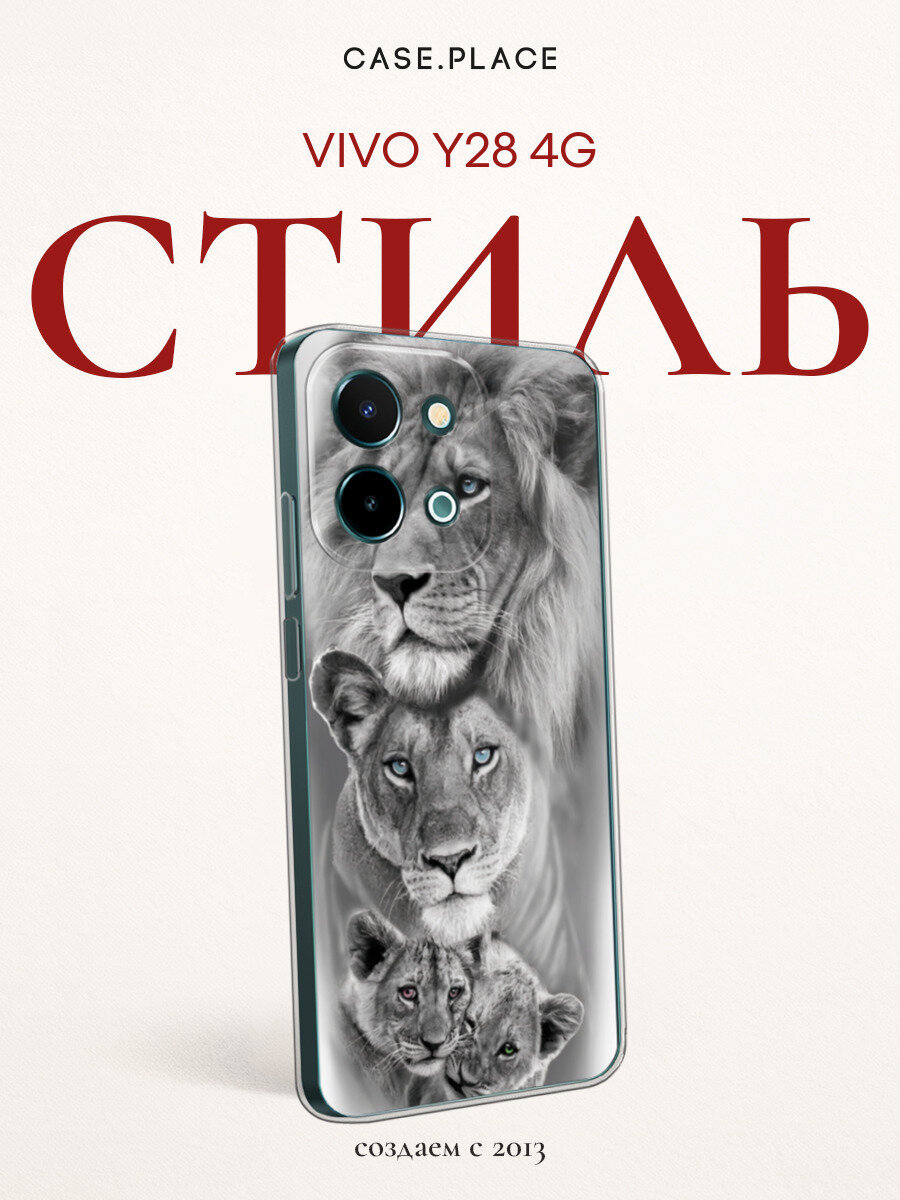 Силиконовый чехол на Vivo Y28 4G / Виво Y28 4G с принтом Львиная семья