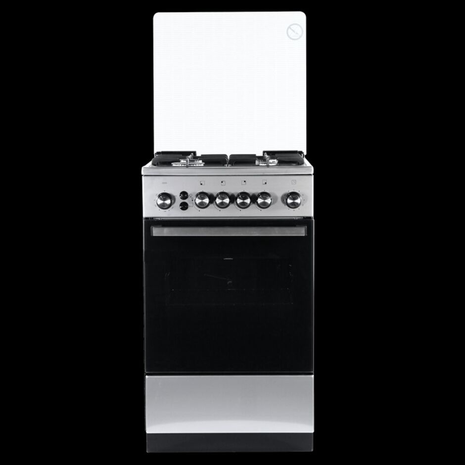 Газовая плита De luxe 5040.40г(кр) ЧР-010 нержавеющая сталь, 50х50, гриль, вертел, чугунные решетки, крышка