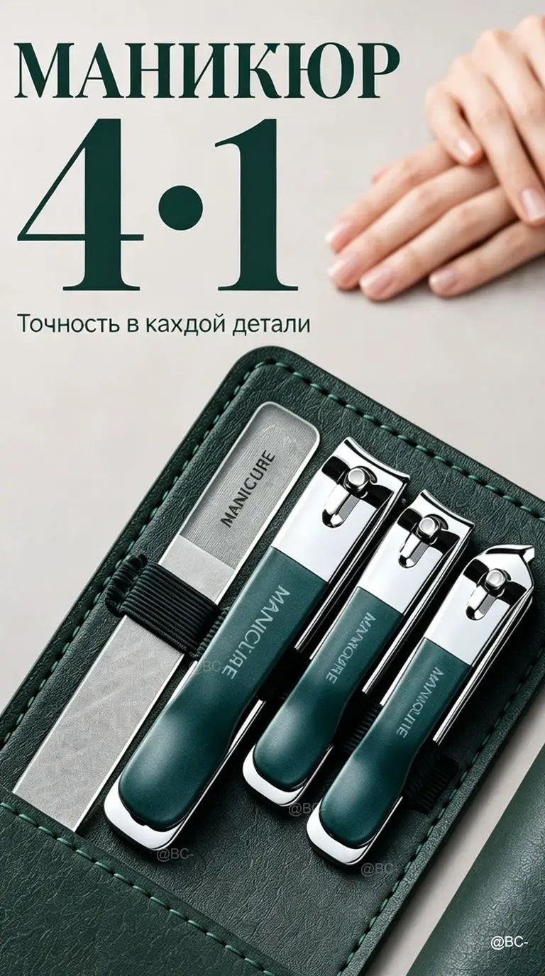 Набор кусачек для ногтей 4 предмета с чехлом немецкий сплав для взрослых и детей портативный