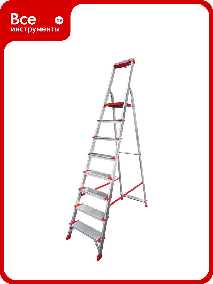 Профессиональная стремянка Новая Высота NV3118, 1x8 ступеней 130 мм, органайзер, Max нагр. 225 кг, 2К башмаки, 3118108