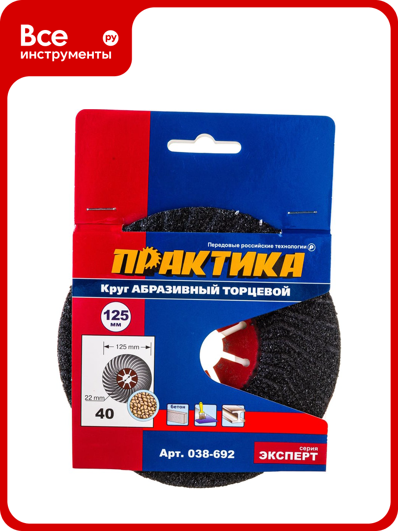 Круг абразивный торцевой ПРАКТИКА 038-692, зернистость R40, шлифовальный круг по металлу, установка на тарелку