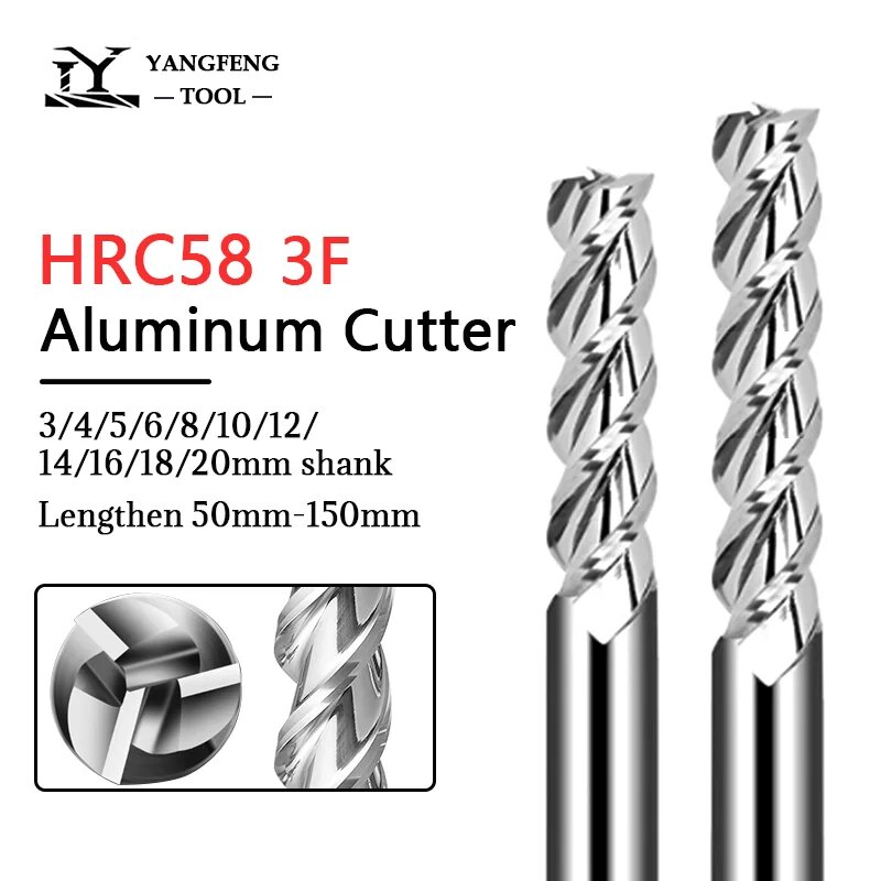 HRC58 3-зубая твердосплавная концевая фреза для алюминия от 1 мм до 20 мм 3F, глянцевая удлиненная фреза из вольфрамовой стали, алюминиевые фрезы, фрезерные инструменты с ЧПУ 8x20xD8x60