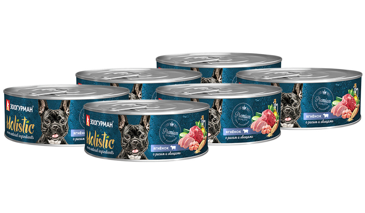 Влажный корм Зоогурман Holistic для взрослых собак с ягнёнком, рисом и овощами банка, 100 г 6 шт