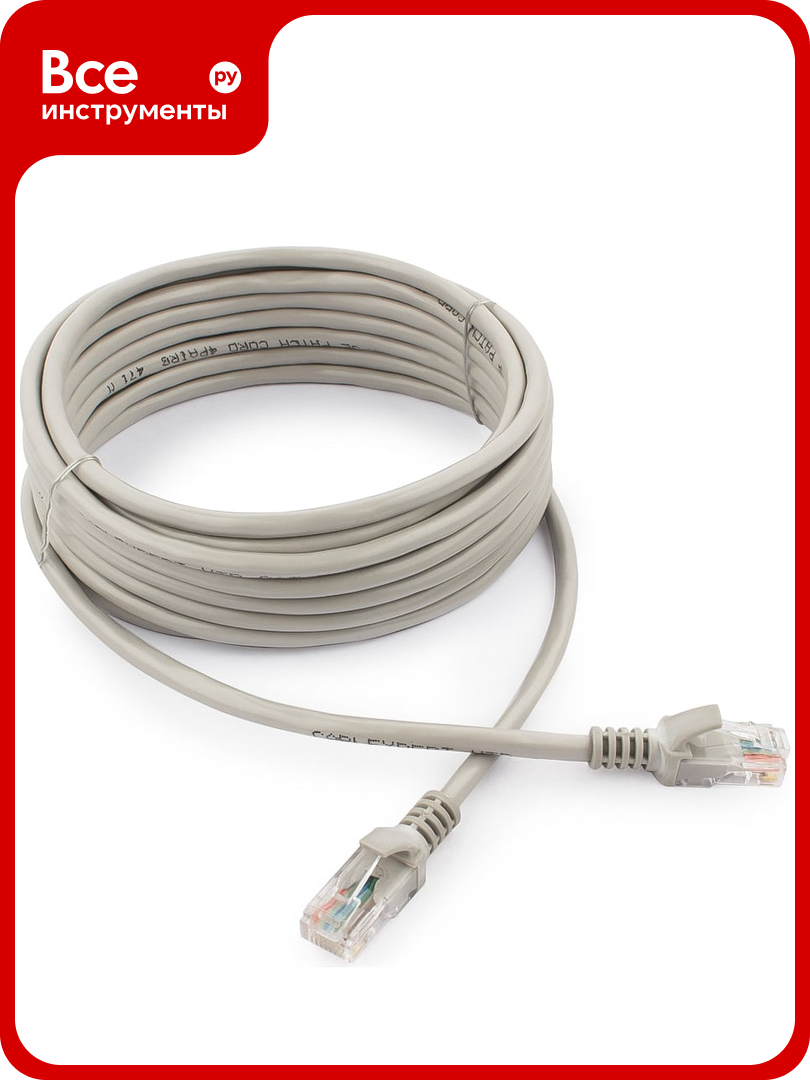 Многожильный медный патч-корд Cablexpert UTP кат.5e, 5м, литой, серый PP10-5M для питания всех