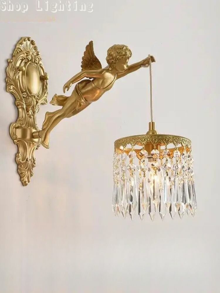 Настенный светильник, хрусталь, латунный ангел