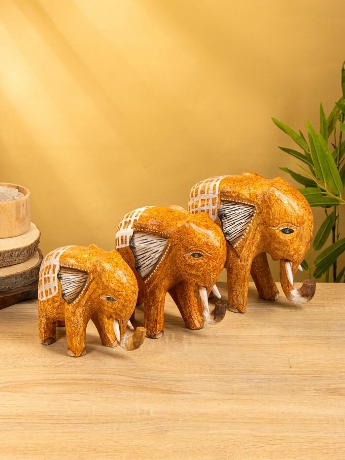 Набор сувенирный Слоники , h 19 см, h 17 см, h 15 см, дерево, коричневый