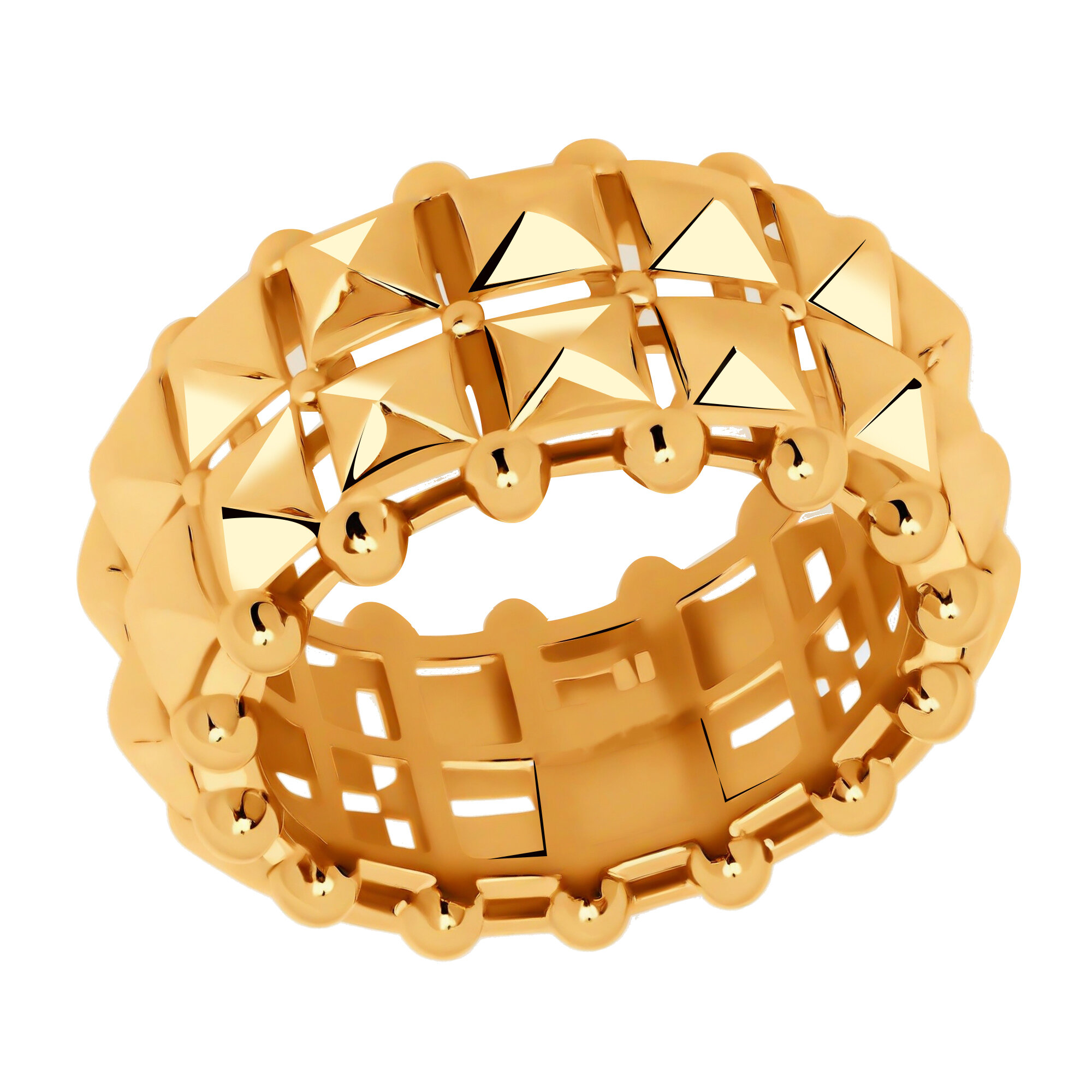 Кольцо широкое, красное золото, 585 проба