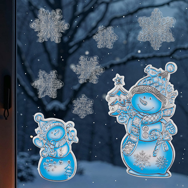 Новогодние наклейки на окно Снеговики - Морозная Фантазия 37*22 см, Winter Deco, 1000363