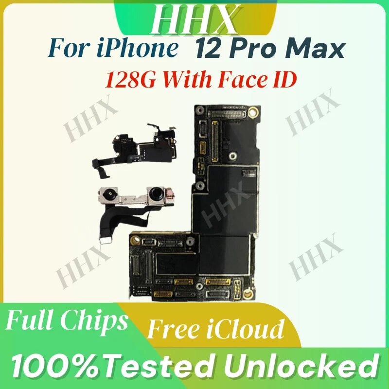 Полностью протестированная материнская плата для iPhone 12 Pro Max, 128 г/256 г, разблокированная материнская плата с Face ID, очистка, поддержка iCloud, обновление Placa 12PM 128g Face ID