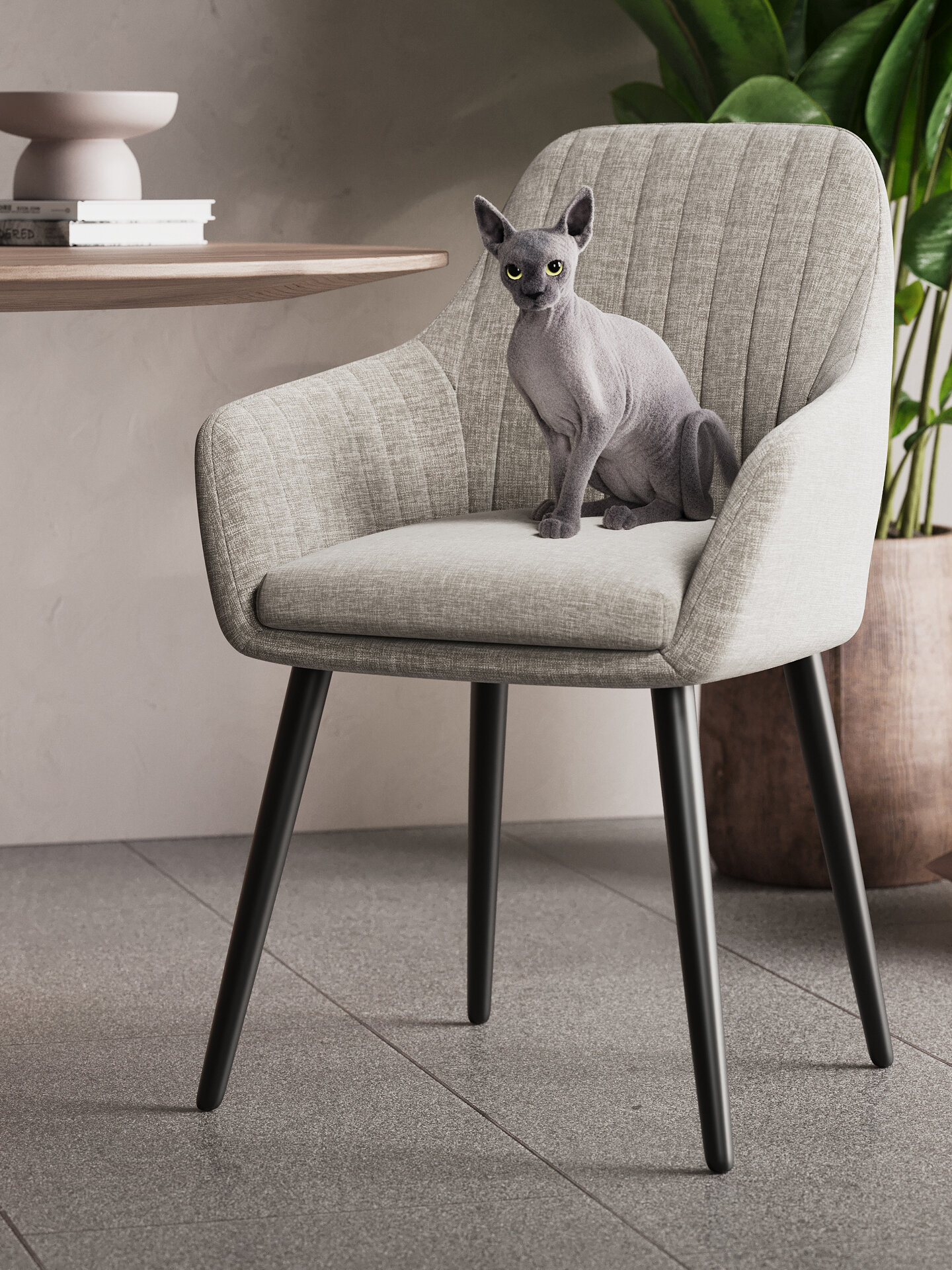 Стул кресло Moby для кухни мягкий велюр, серо-бежевый