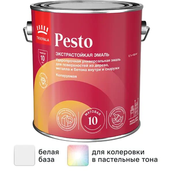 Эмаль Tikkurila Pesto 10 матовая цвет белый 2.7 л
