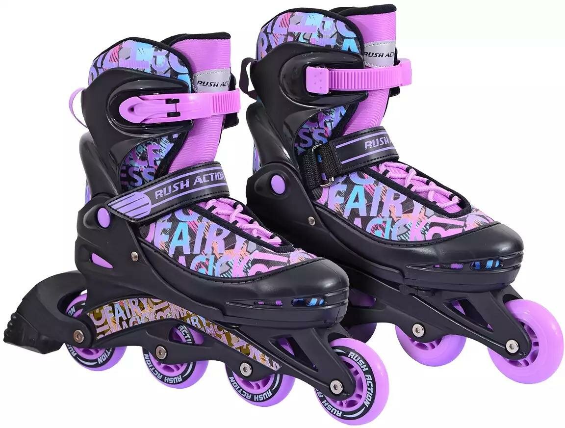 Роликовые коньки RUSH ACTION полипропиленовая рама, размер 30-33, черно-фиолетовые