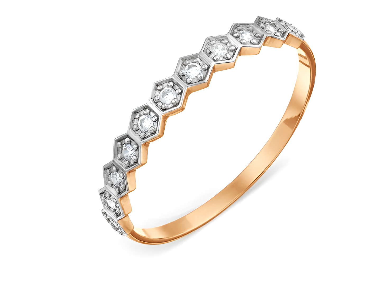 Кольцо обручальное, помолвочное, красное золото, 585 проба, родирование, фианит