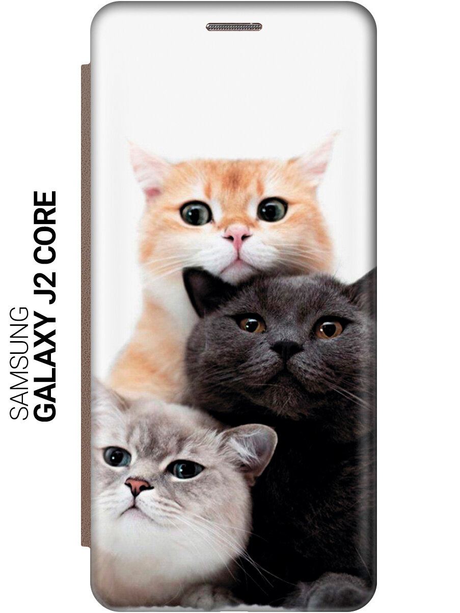 Чехол-книжка на Samsung Galaxy J2 Core с принтом "Котики" золотой
