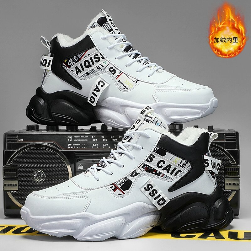 MOOCIE Мужские зимние ботинки с высоким голенищем из бархата и утолщением для сохранения тепла, молодежные спортивные ботинки для бега, водонепроницаемые, увеличивающие рост, мужские ботинки из хлопка с бархатом для защиты от холода