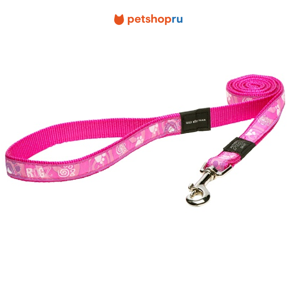 Rogz Поводок "Fancy dress", р-р M, ш: 1,6 см, дл: 1,4м, "Розовая лапка"