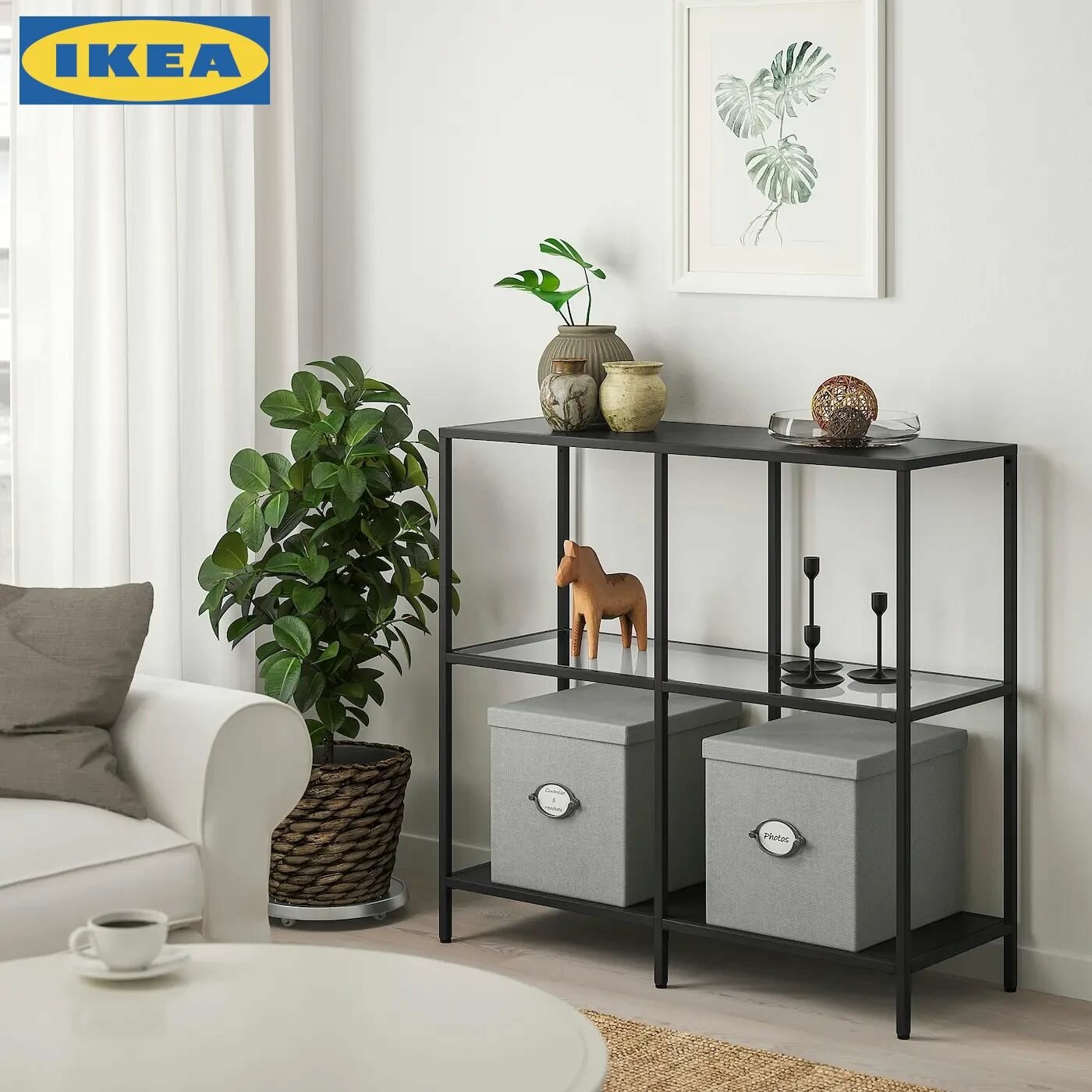 IKEA VITTSJO стеллаж, черно-коричневый/стекло, 100x93 см