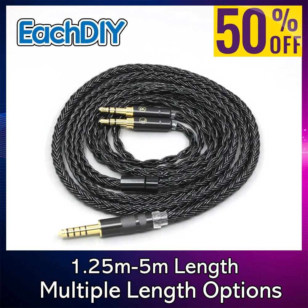 Кабель для наушников EachDIY 16-ядерный 99% 7N OCC 2m, 4.4mm Male balanced