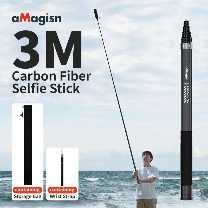 AMagisn 3M Невидимая палка для селфи, удлиненный монопод из углеродного волокна длиной 118 дюймов для аксессуаров gopro max insta360 x2 x3 x4 x5