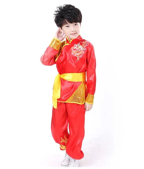 Китайский костюм красная Детская традиционная Униформа ушу костюм для детей кунг-фу одежда для девочек танцевальный комплект для мальчиков и девочек