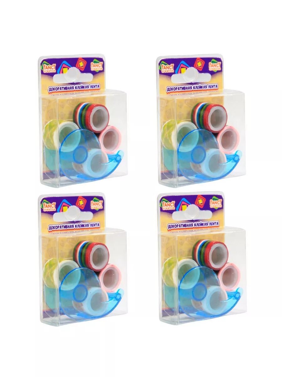 Декоративный скотч цветной с диспенсером, 4 набора