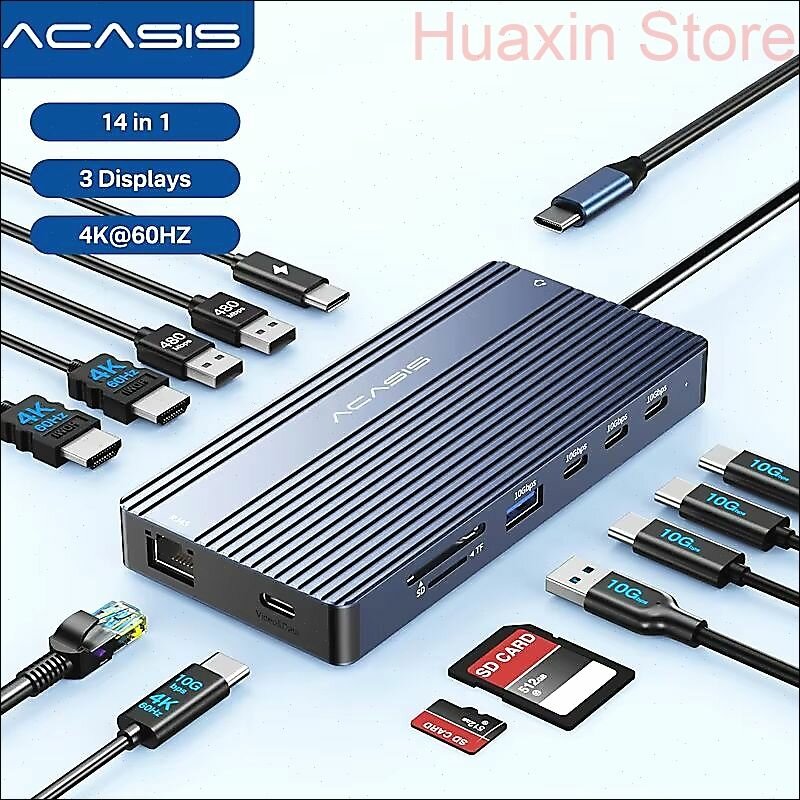 Док-станция Acasis, 14 портов, для MacBook Pro/Air и других устройств, быстрая зарядка, серая