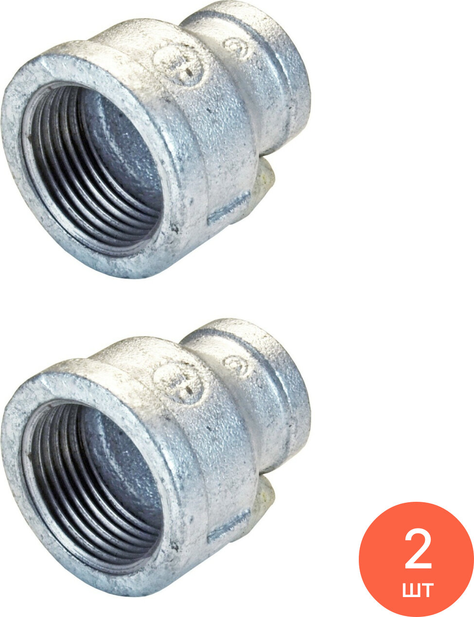 Муфта переходная FT / ФТ внутренняя, оцинкованная чугунная, серая, диаметр 1/2-3/4дюйма / фитинги (комплект из 2 шт)
