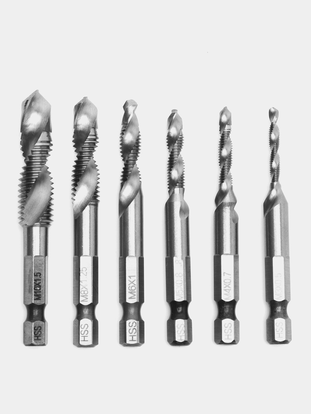 Набор сверл-метчиков 6 шт, из стали HSS 4341, м3, м4, м5, м6, м8, м10