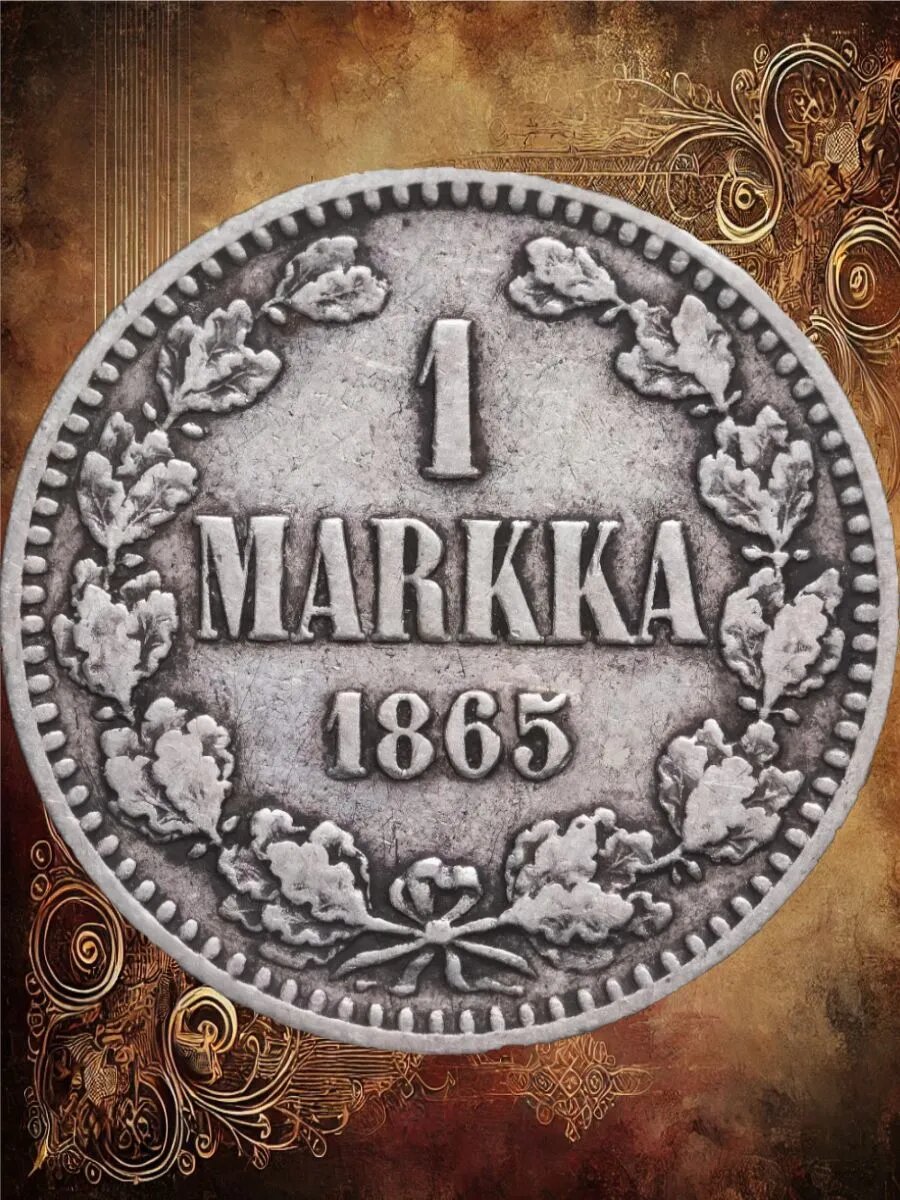 Русская Финляндия 1 марка 1865/1892, серебро 868 пробы, вес 5.18г в сохранности VF в универсальном пластиковом холдере