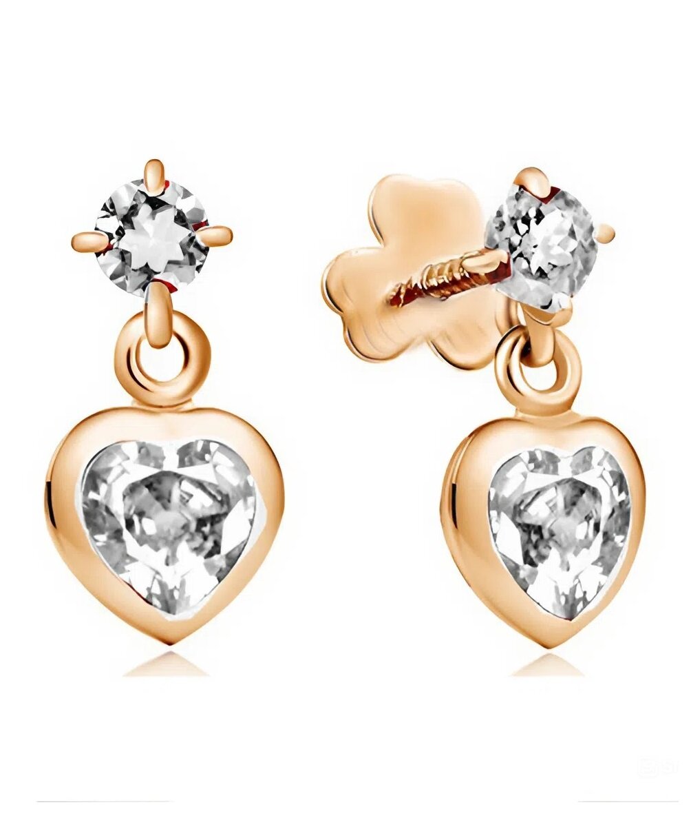 Серьги с подвесками, красное золото, 585 проба, фианит