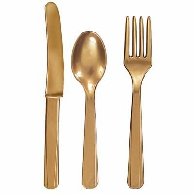 Одноразовые столовые приборы AMSCAN Ложка, вилка, нож, пластиковые, золотой, 24 шт
