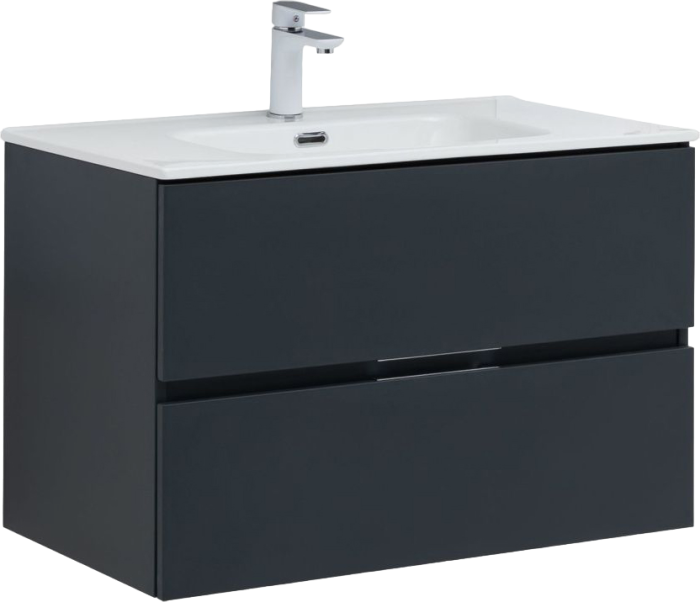 Тумба под раковину Aquanet Алвита 80 подвесная, антрацит, 2 ящика
