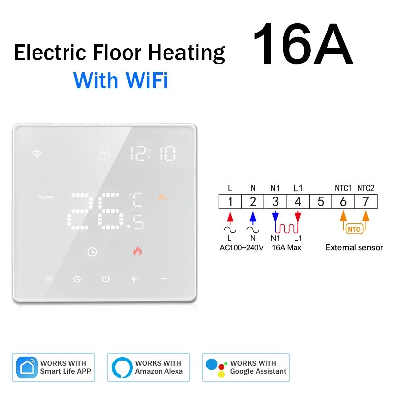 Термостат для теплого пола WiFi 16A, Цвет: ME81LED -01