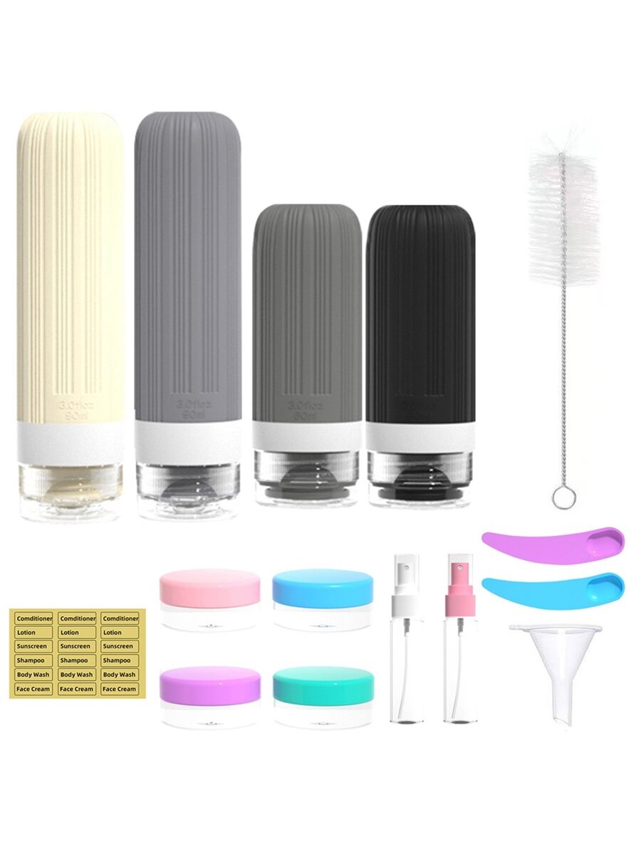 Набор силиконовых дорожных бутылочек для туалетных принадлежностей — герметичные, легко сжимаемые контейнеры для шампуня, кондиционера, геля для душа