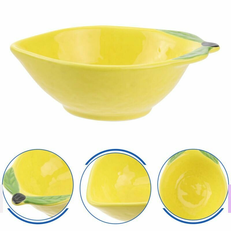 3 шт. Маленькая миска, корзина для фруктов, тарелка в форме лимона, керамический соусник, салатница 12X8.5X4CM, желтая керамика для детей