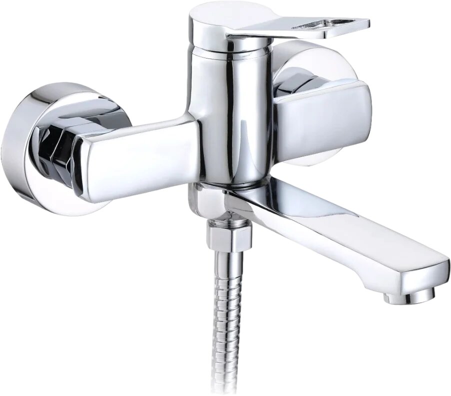 Смеситель для ванны с душем D-lin D130364 с душевым гарнитуром, настенный, однорычажный, с поворотным изливом, хром, глянцевый, с керамическим картриджем