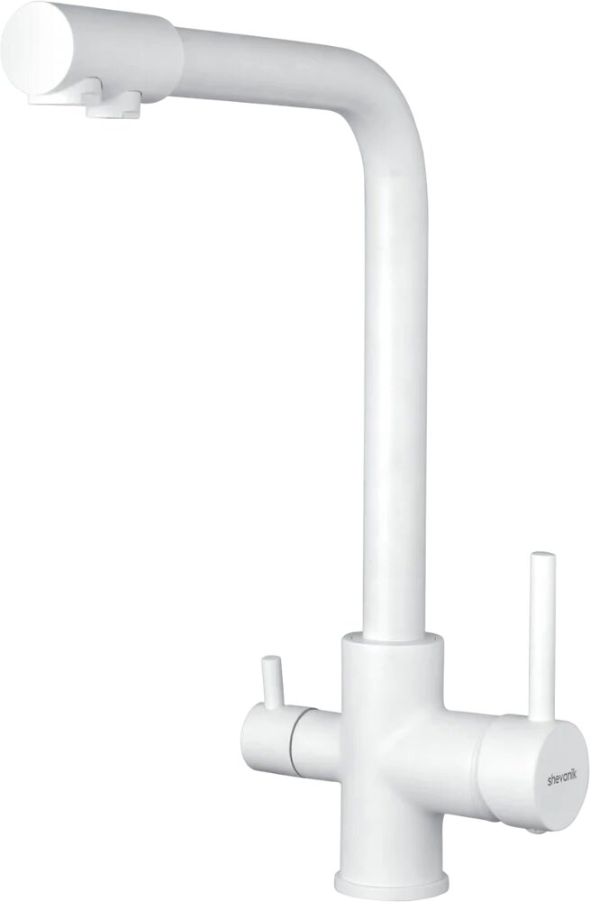 Смеситель для кухни Shevanik S328C с краном для питьевой воды, с поворотным изливом, белый, матовый, однорычажный, латунный, с керамическим картриджем