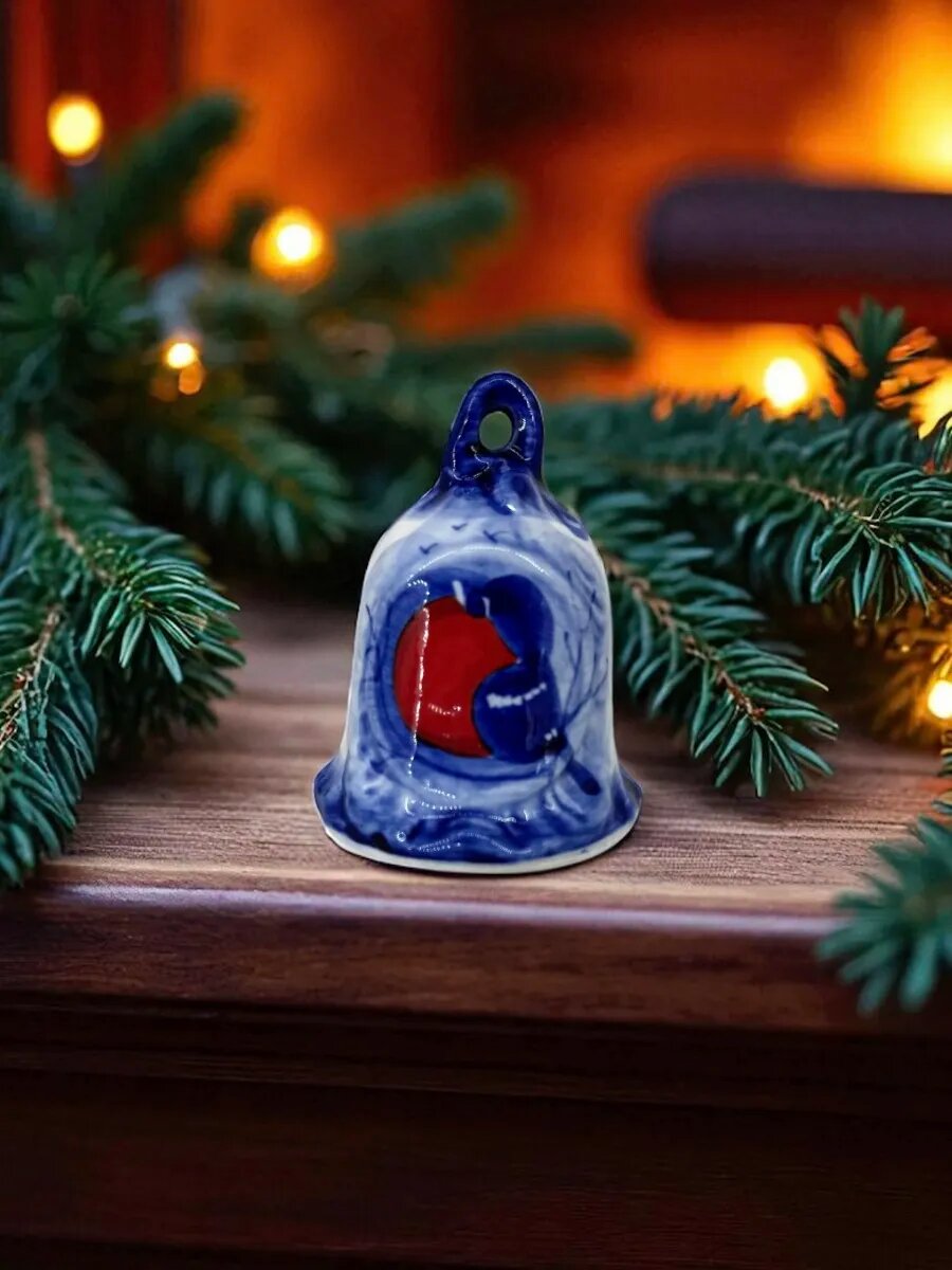 Колокольчик фарфоровый интерьерный "Снегири"