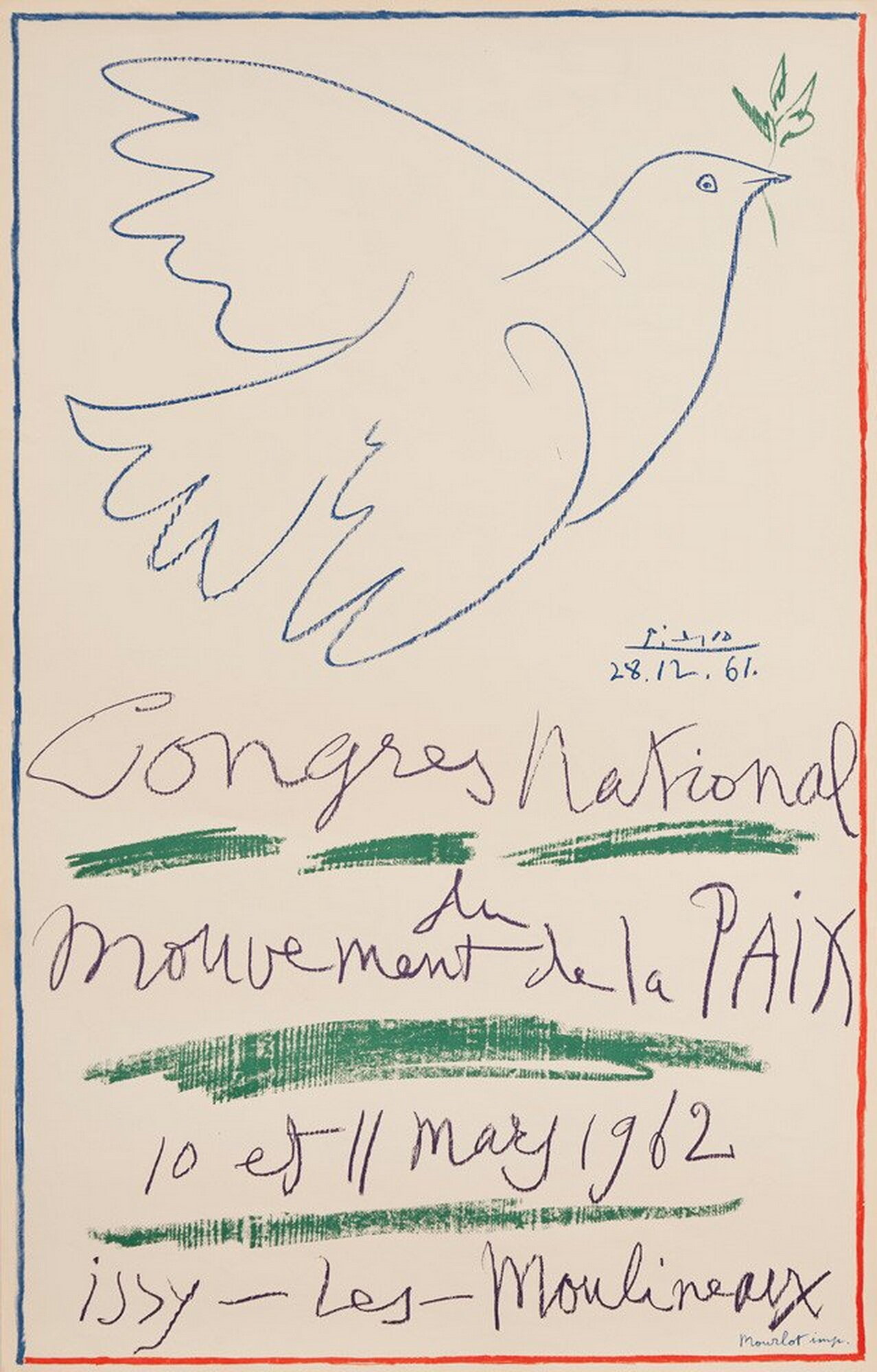 Плакат, постер Пабло Пикассо. Голубь мира 1961 на бумаге, размер 21х30см