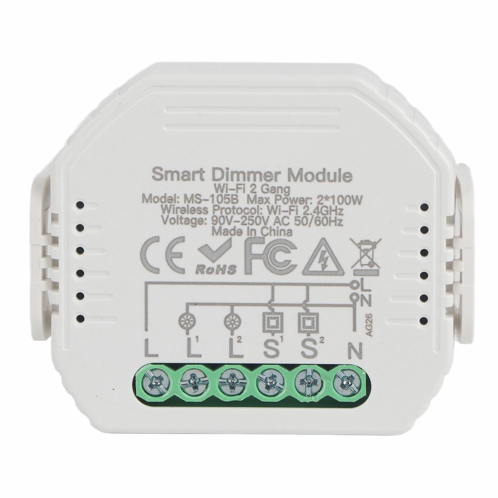 Диммер WiFi 2-канальный 90-250В скрытый