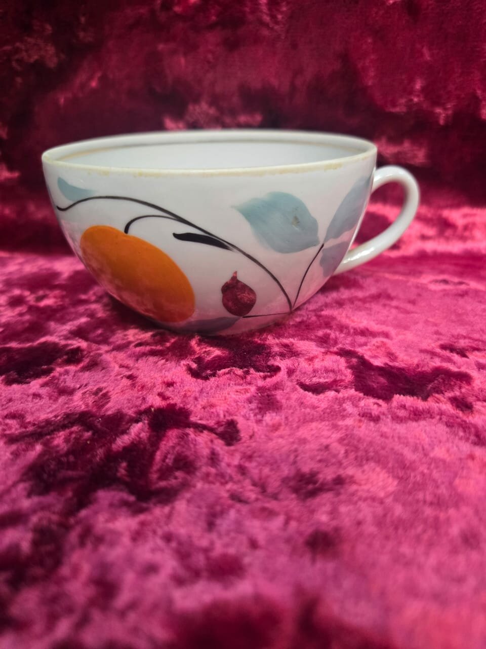 Чашка чайная - кофейная с рисунком винтажная советская, фарфор, Красный фарфорист ФЗ СССР