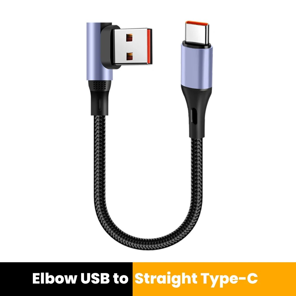 Короткий кабель USB C 0,15 м/0,3 м, 6 А 90 ° Локоть для быстрой зарядки USB A/C к кабелю для передачи данных типа C для iphone 15 16 Xiaomi Samsung Power Bank