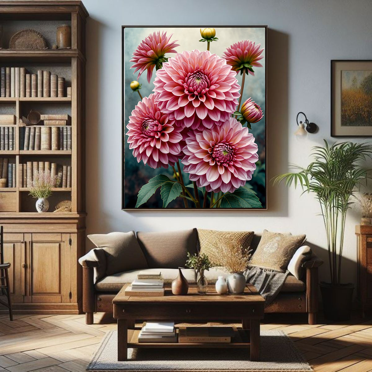 Картина на стену для интерьера 40х50 см "Георгины", холст на подрамнике, InterHobby