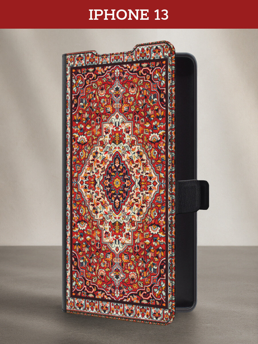 Чехол-книжка на Apple iPhone 13 / Айфон 13 с принтом Красный ковёр, черный
