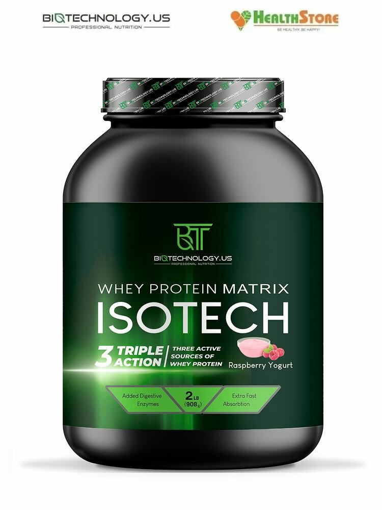 Biotechnology.US Whey Protein Matrix ISOTECH 0,9кг (малиновый йогурт) Многокомпонентный протеин сывороточный гидролизат, изолят, концентрат