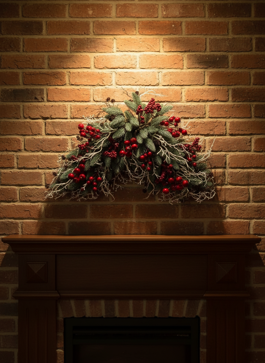 Рождественская хвойная гирлянда из литого силикона с красными ягодами и белыми веточками, длина 60 см