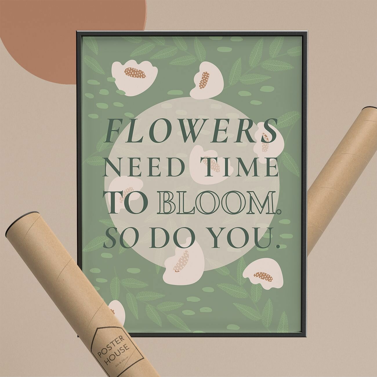 Постер Надпись "Flowers need time to Bloom" 30х40 см без рамы/ Цитата/ Минималистичный эстетичный плакат для интерьера